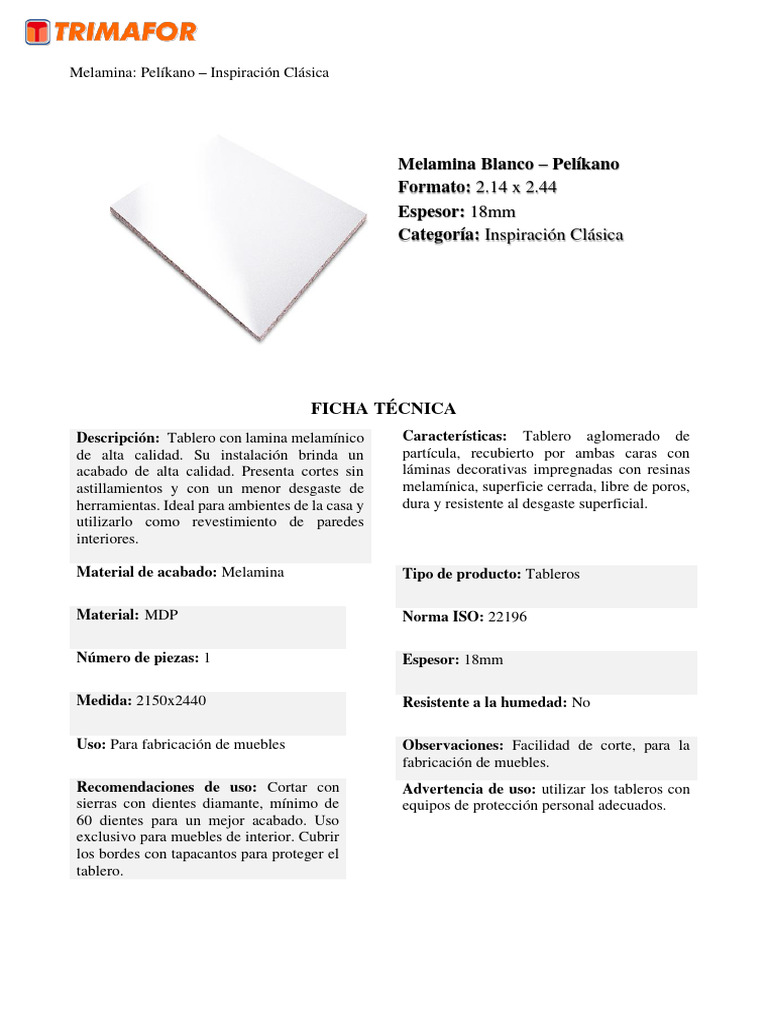 FICHA TECNICA Melamina Blanco GLOSS | PDF