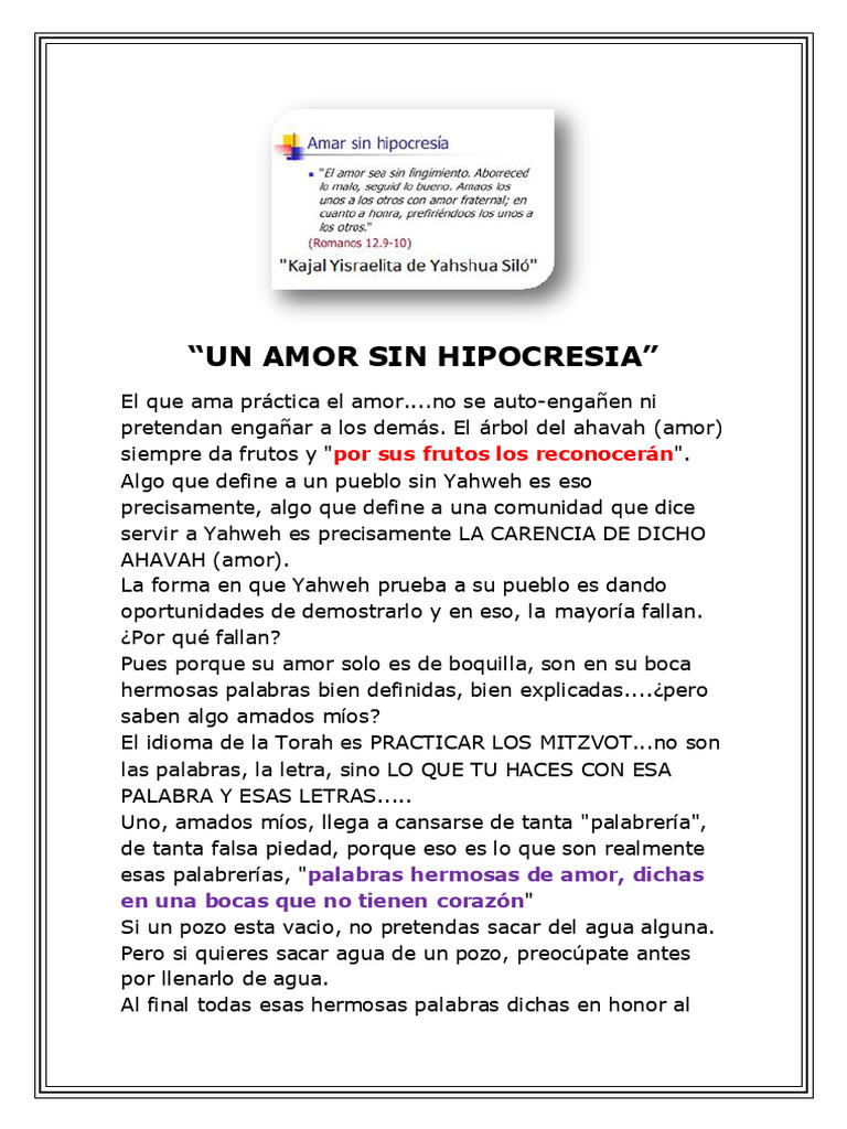 Un Amor Sin Hipocresia Pdf Amor Principios éticos