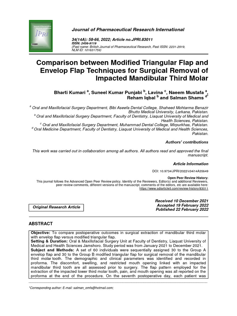 Comparison Between Modified Triangular Flap and | PDF | Clinical ...