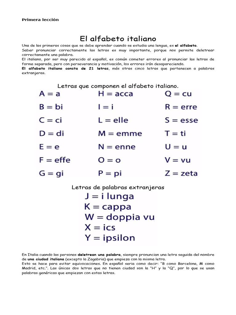 Lezione 1 - Alfabeto Italiano | PDF | Vocal | Lengua española