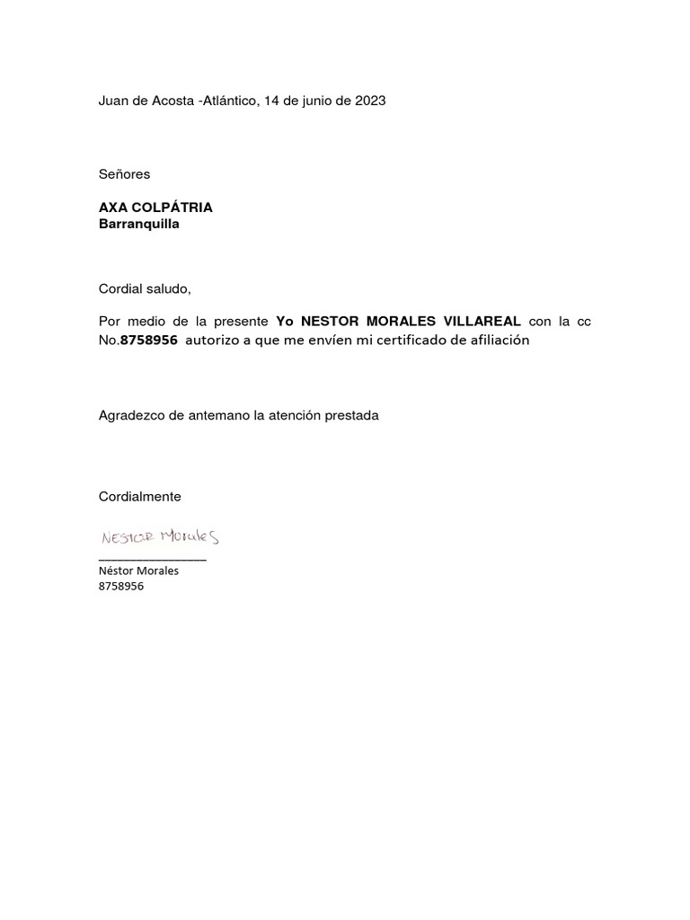 Autorizacion Axa Colpatria | PDF