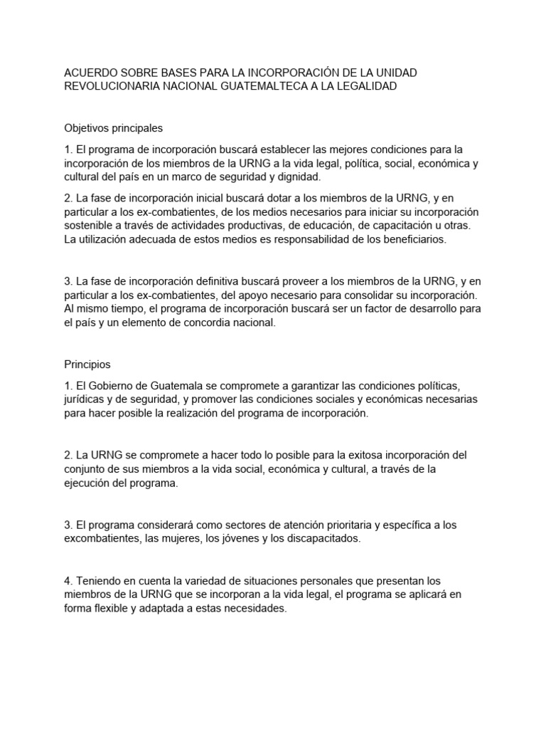 Acuerdo Sobre Bases Para La Incorporación De La Unidad Revolucionaria
