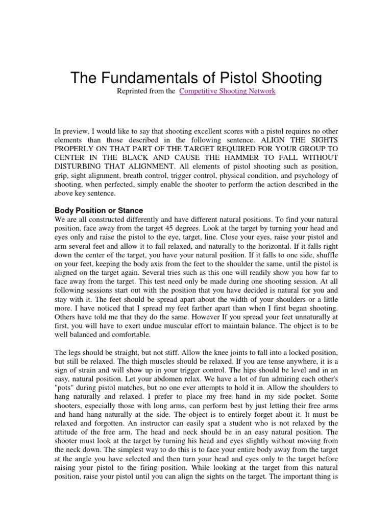 The Fundamentals of Pistol Shooting | PDF | Breathing | Trigger (Firearms)