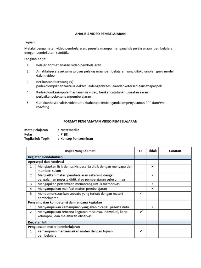 Form Analisis-Video-Pembelajaran PKP | PDF