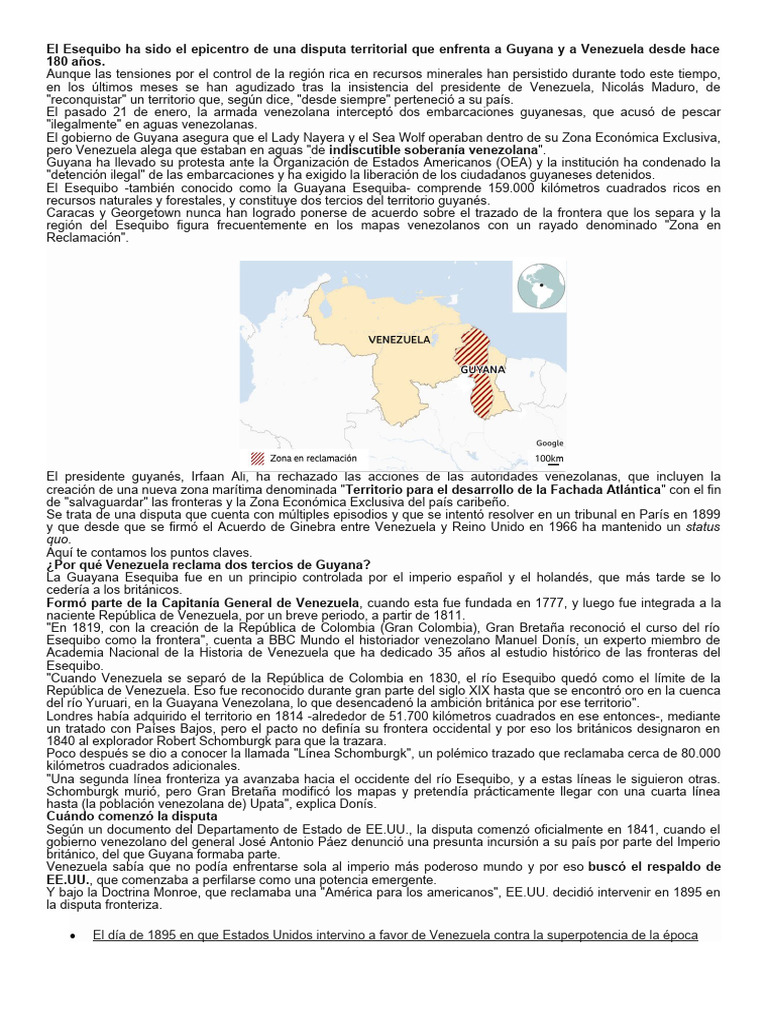 Disputa territorial del Esequibo: historia y recursos | PDF | Guayana ...