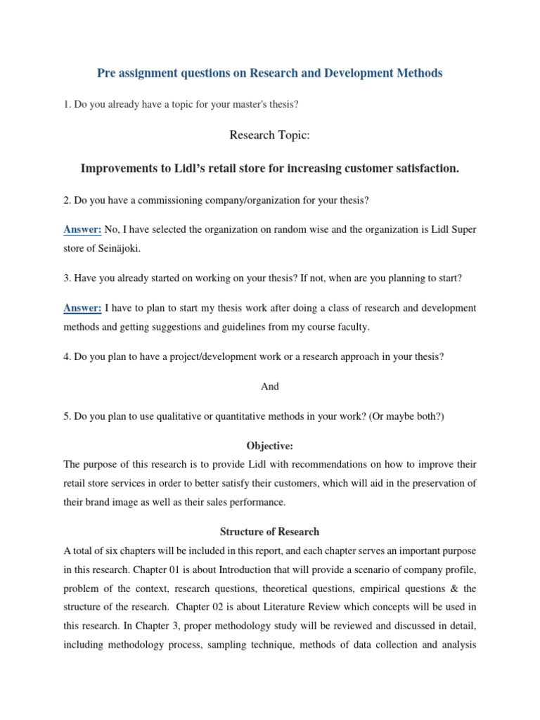 Pre Assignment Questions' Answer On Thesis | PDF | Methodology | Qualitative Research