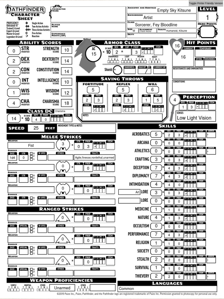 Pathfinder 2e Kitsune Sorcerer | PDF | Gaming | Tabletop Games