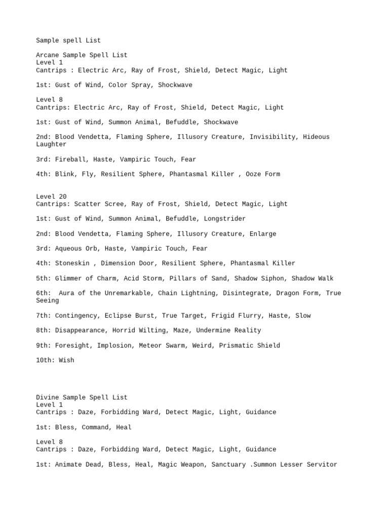 Spell Lists Sorcerer | PDF