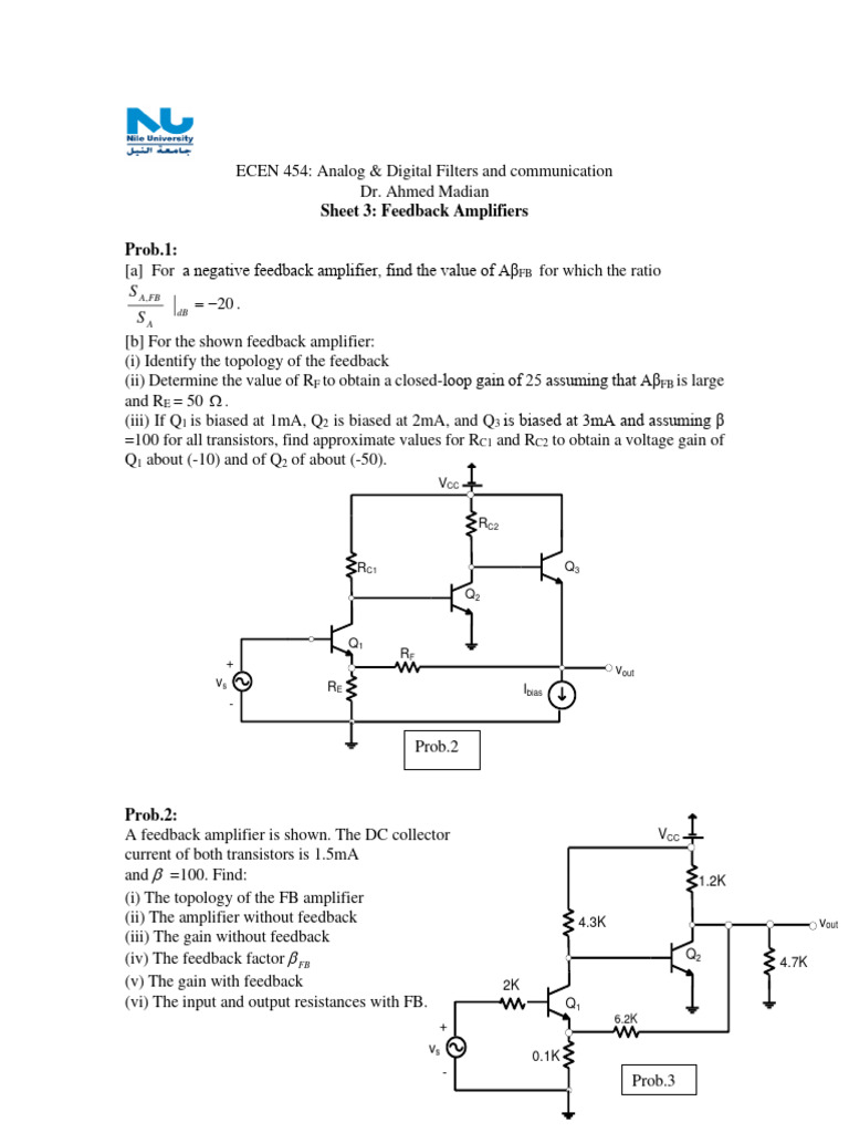 Sheet 3 FeedBack Amplifiers | PDF | Amplifier | Electrical Circuits