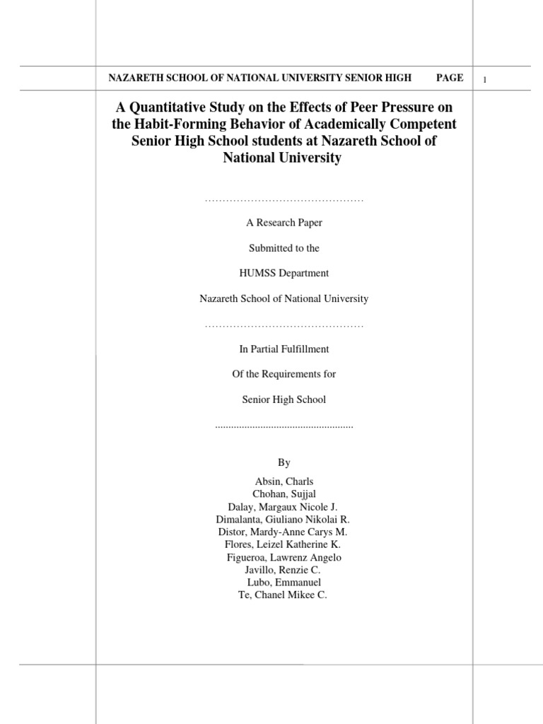 Quantitative Research Final EffectsOfPeerPressure | PDF | Adolescence | Survey Methodology