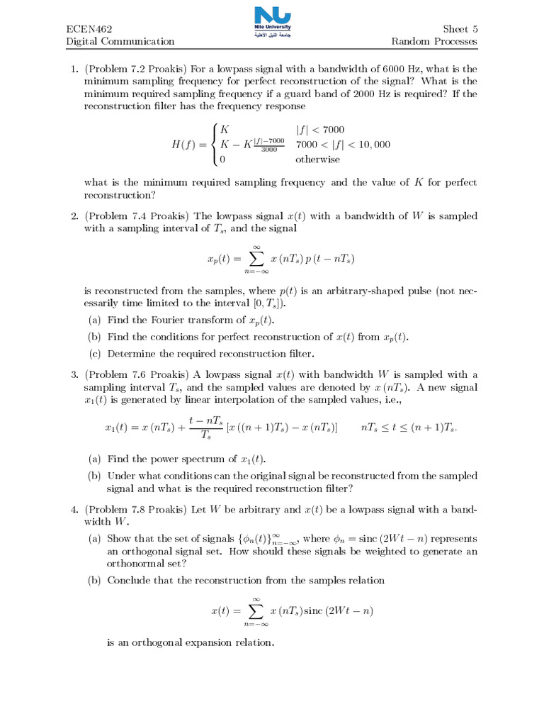 Sheet 5 | PDF | Bandwidth (Signal Processing) | Frequency
