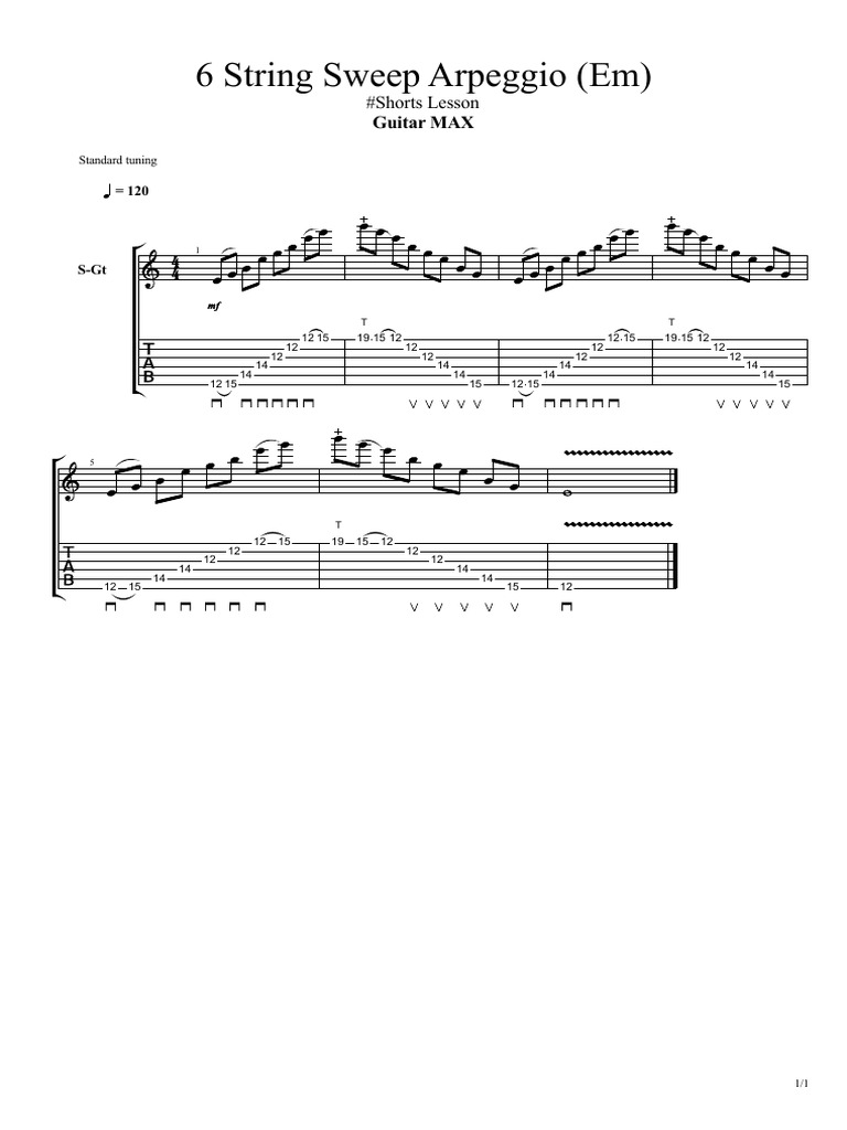 Em 6-String Sweep Arpeggio Tab | PDF