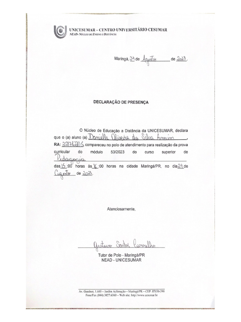 Unicesumar - Centro Universitario Cesumar | PDF