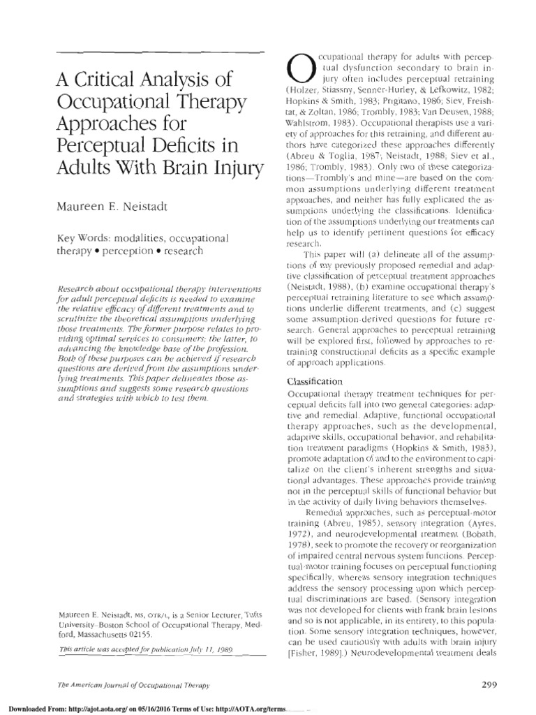 A Critical Analysis of Occupational Therapy Approaches For Perceptual ...