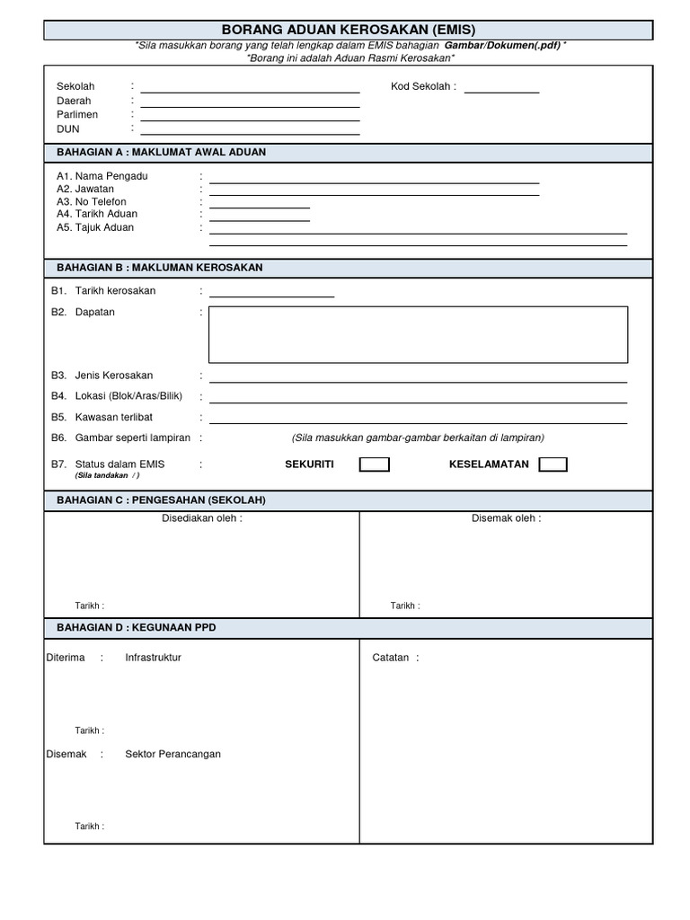 Borang Aduan Kerosakan Emis | PDF