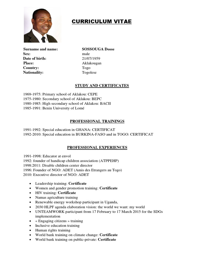 CURRICULUM VITAE Actualisé PDF | PDF | United Nations Development ...