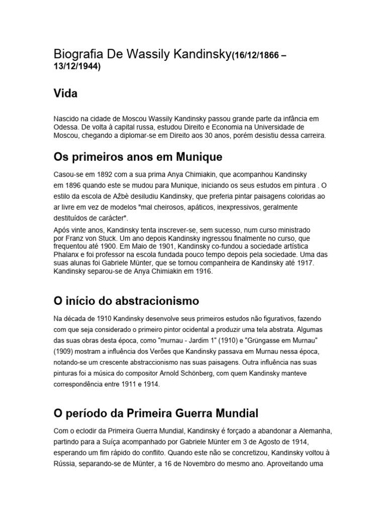 Biografia de Wassily Kandinsky | Download grátis PDF | Wassily Kandinsky