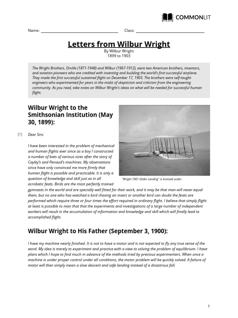Wilbur Wright Letters | Download Free PDF | Wright Brothers | Aviation
