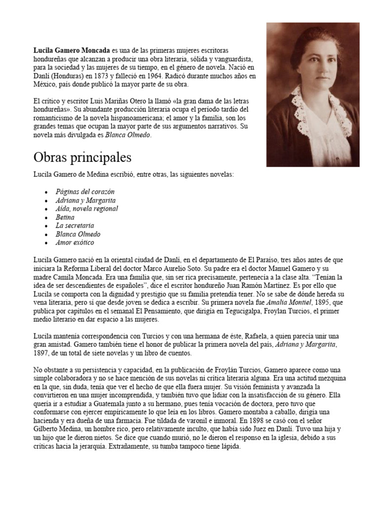 Biografia de Lucila Gamero Moncada de Medina | PDF
