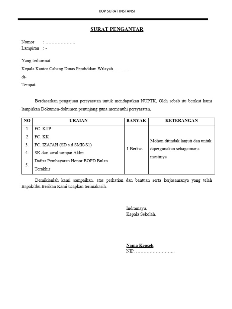 Surat Pengantar Pengusulan Nuptk 2023 | PDF