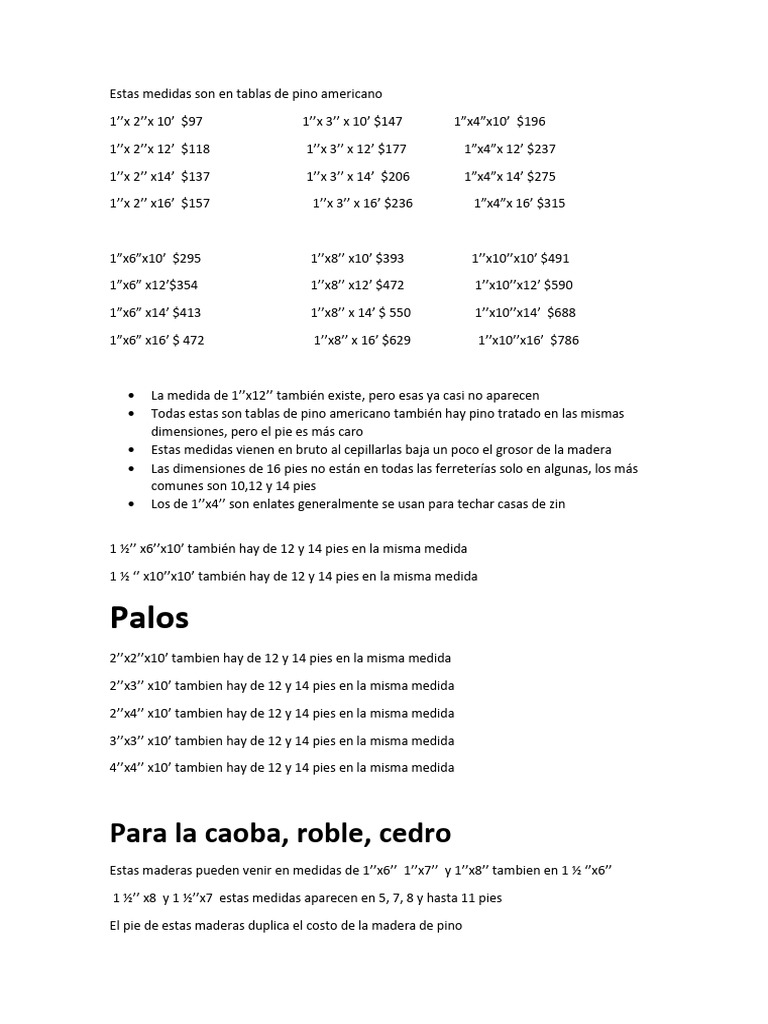 Precios y Medidas de Madera de Pino | PDF | Hogar, jardinería y bricolaje