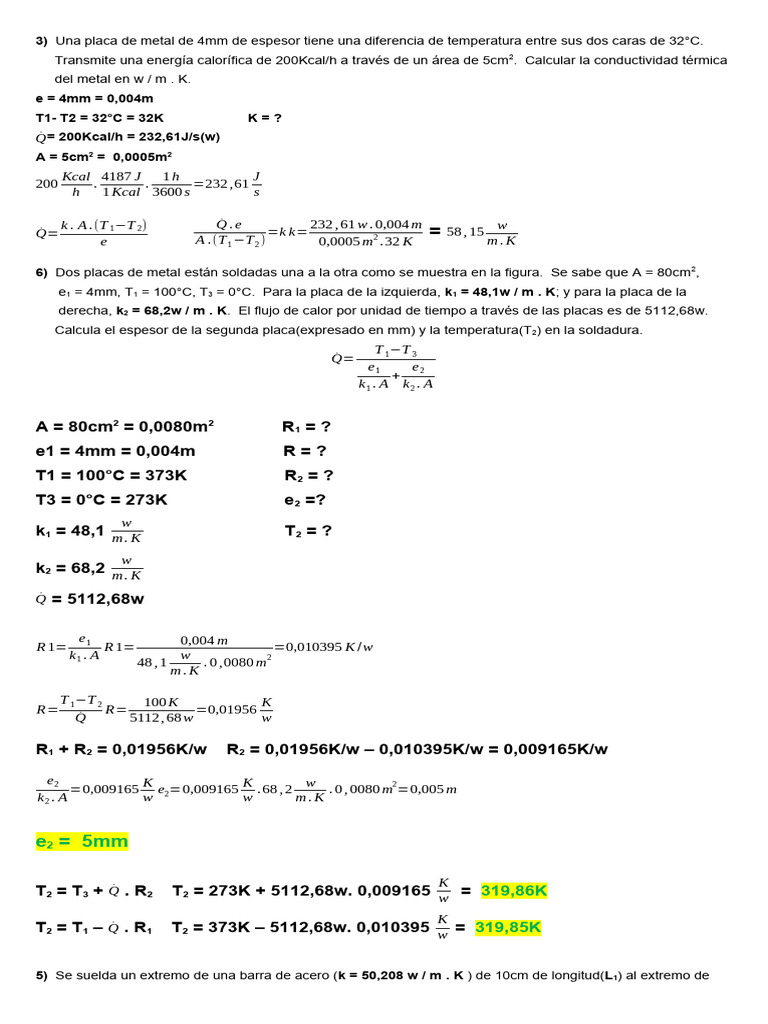 Ejercicios de Transmisión de Calor Por Conducción (Zoom-5 de Junio) | PDF | Conduccion termica ...