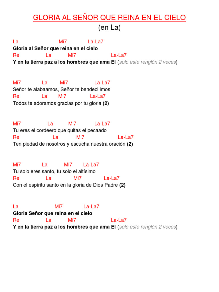 Letra y acordes: Gloria al Señor | PDF