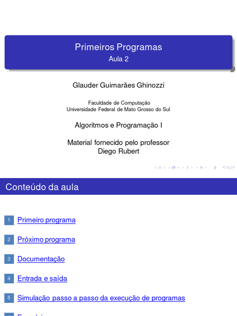 Aula 03 - Primeiros Programas | PDF | Algoritmos | Python (linguagem de ...