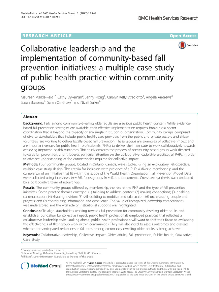 Collaborative Leadership and The Implementation of Community Based Falls Prevention | PDF ...