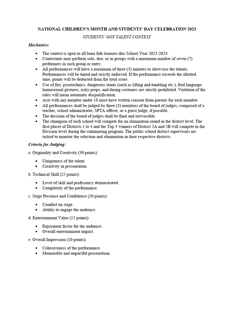 Got Talent Mechanics and Criteria | PDF