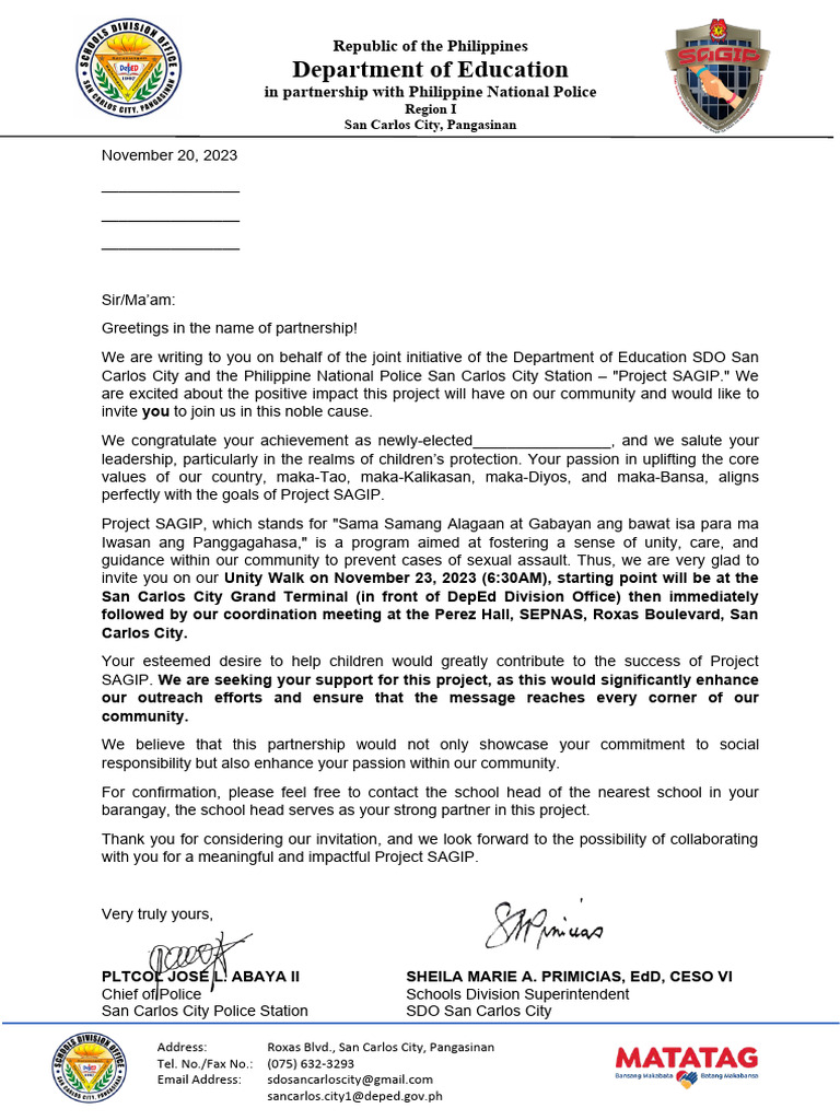 Letter For Unity Walk | PDF