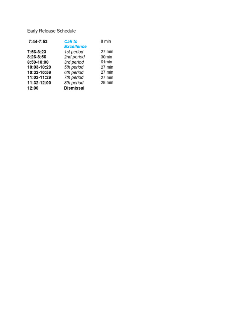 Early Release Schedule Breakdown | PDF