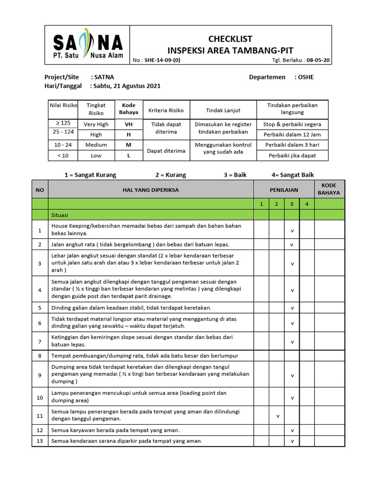 Checklist Inspeksi Tambang-PIT | PDF