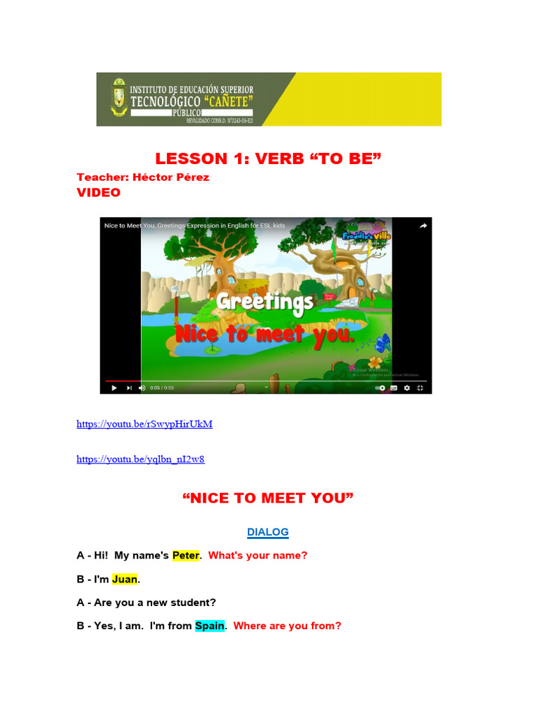 Lesson 1 - Verb To Be | PDF | Estudios de idiomas extranjeros ...
