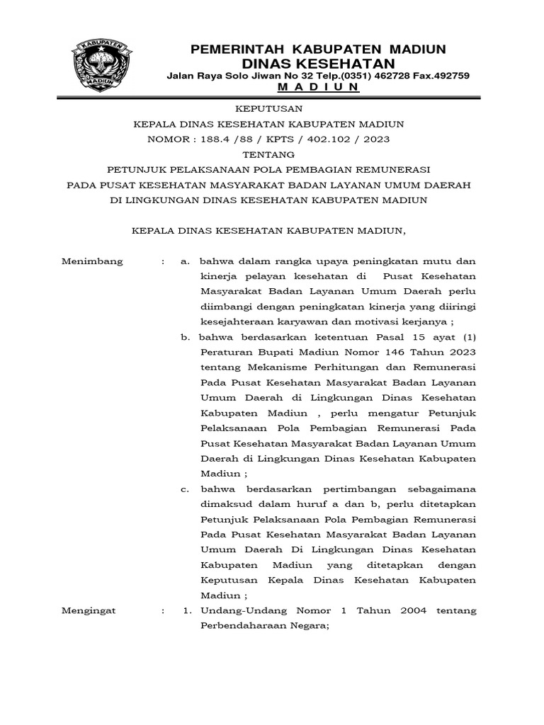 SK Juknis Remun Dinkes 2023 Rev 2 | PDF