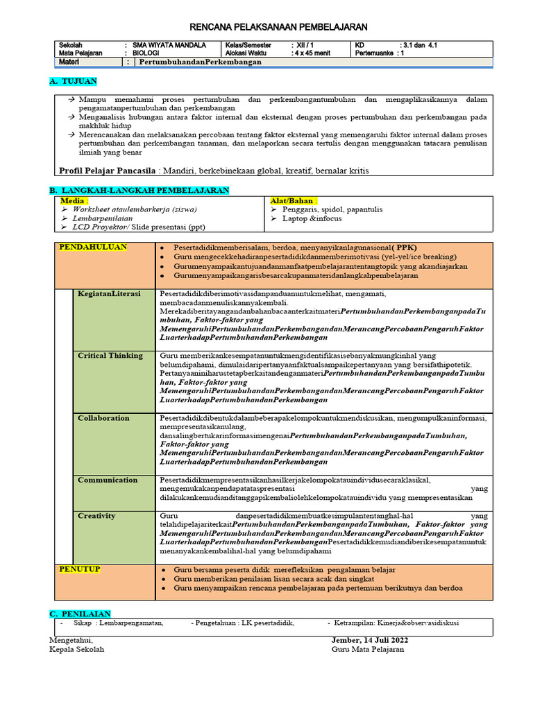 RPP Pertumbuhan Dan Perkembangan | PDF | Karier & Perkembangan | Kesehatan Holistik