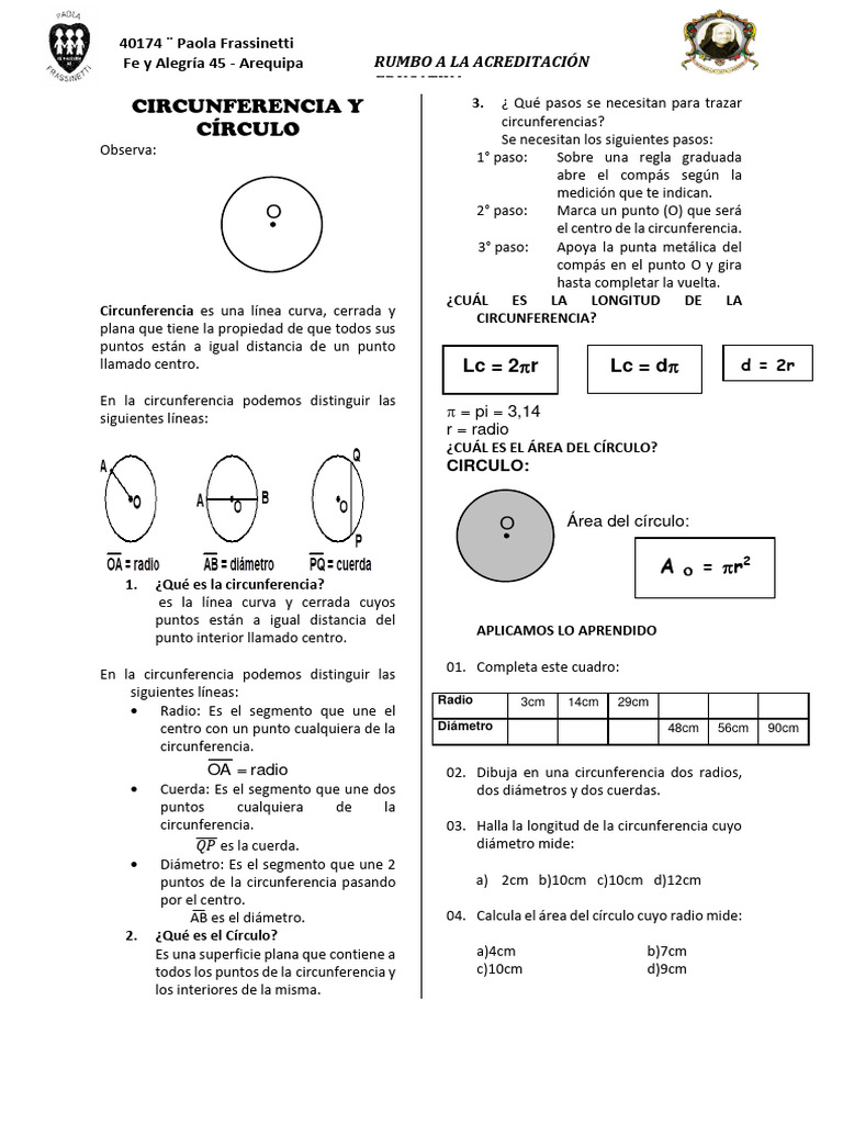 Circunferencia y Círculo | PDF | Geometría del plano euclidiano | Geometría analítica