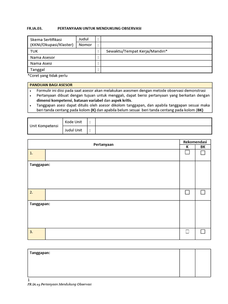 FR - IA.03 Pertanyaan Untuk Mendukung Observasi | PDF