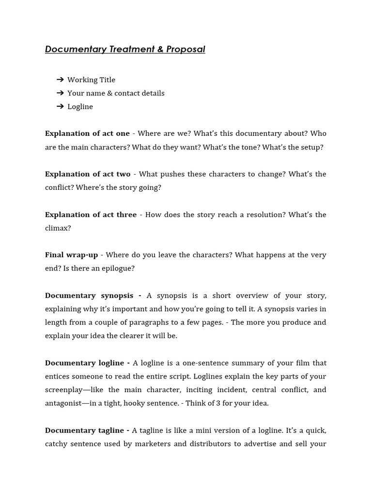 Documentary Treatment & Proposal Template | PDF