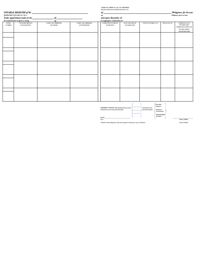 Notarial Register | PDF | Notary Public | Civil Law (Common Law)