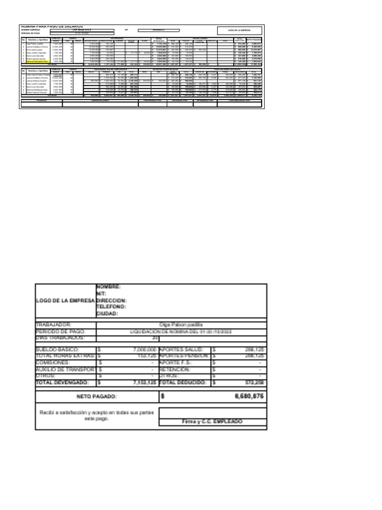 Nomina Pdf Salario Compensación Laboral
