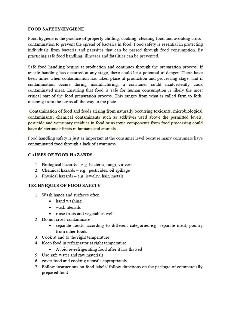 Food Safety and Hygiene | PDF