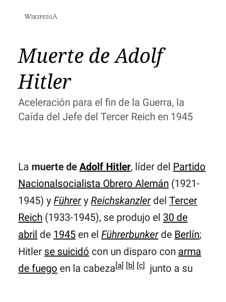 Muerte de Adolf Hitler - Wikipedia, La Enciclopedia Libre | PDF ...