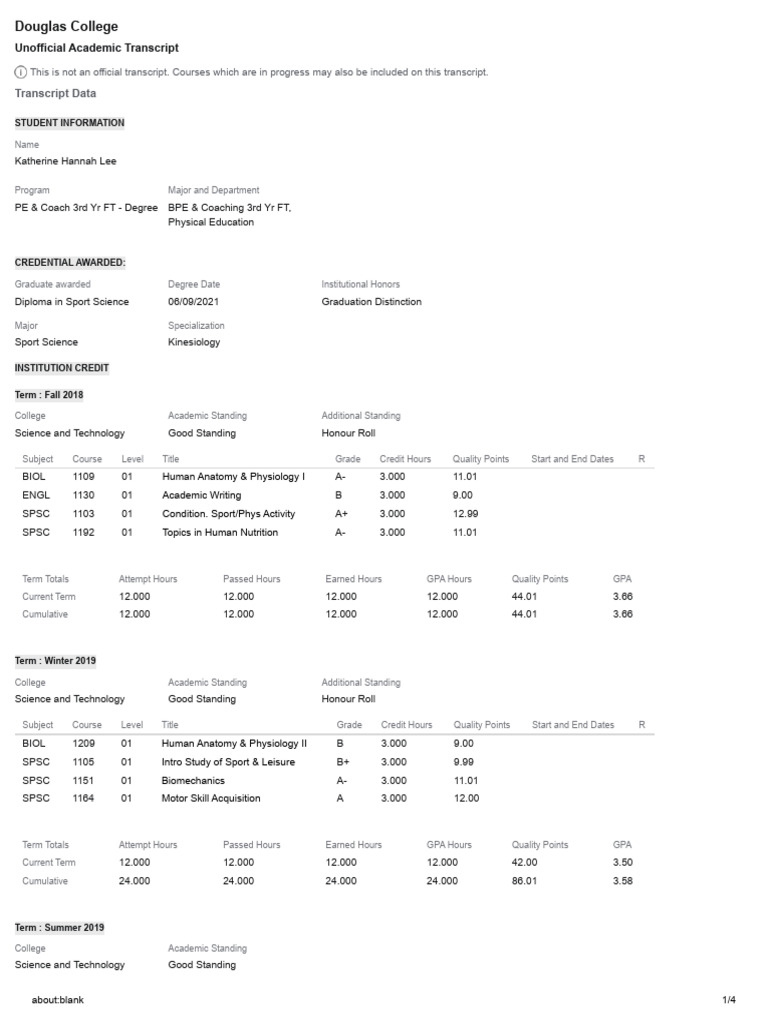 2023 Academic Transcript | PDF | Course Credit | Science