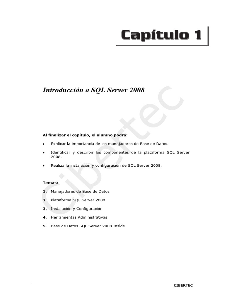 Capitulo 1 - Introducción A Microsoft SQL Server 2008 | PDF | Servidor SQL de Microsoft | Bases ...