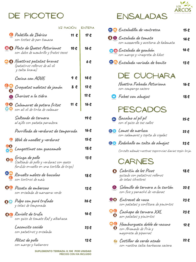 Menú del Restaurante Los Arcos | PDF | ensalada | Helado