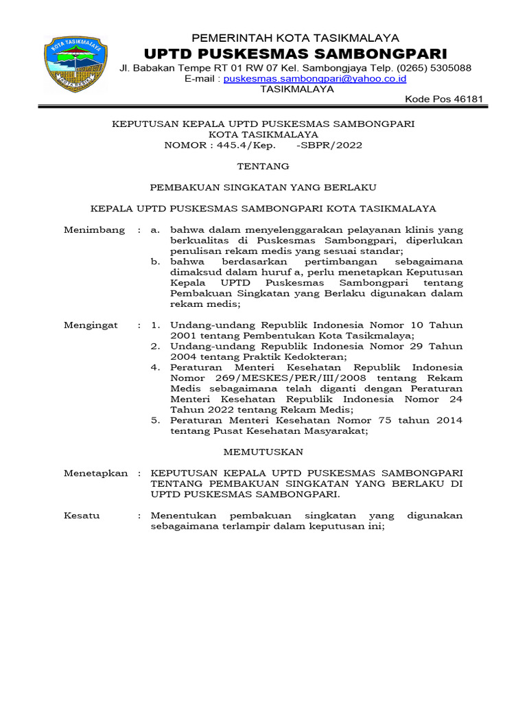 SK Pembakuan Singkatan 2022 Fix | PDF