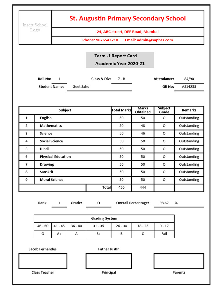 School Report Card Template PDF | PDF | Physical Education | Science