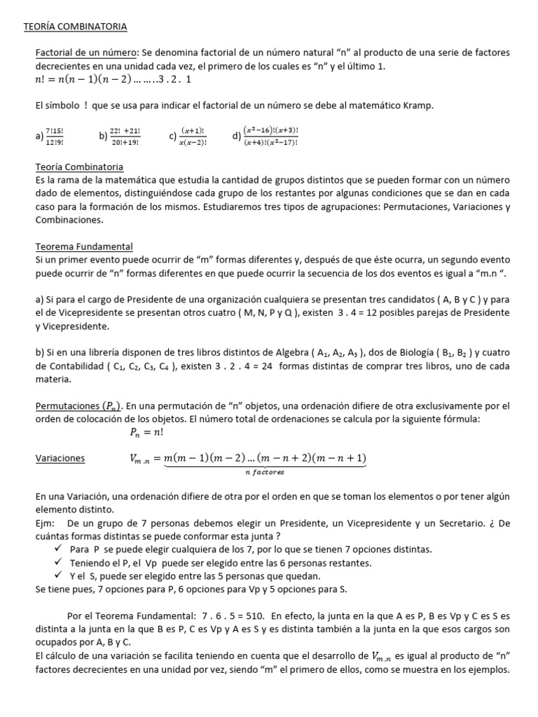 Teoria Combinatoria | PDF | Combinatoria | Permutación