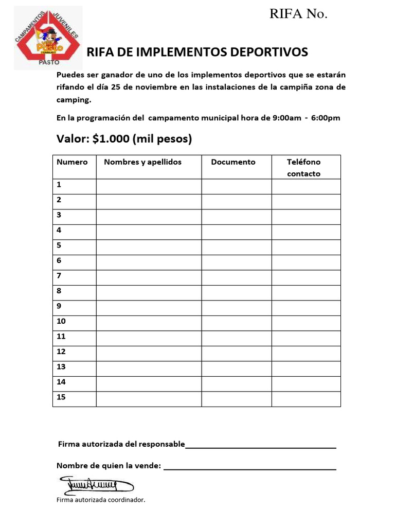 Rifa de Implementos Deportivos Campiña | PDF